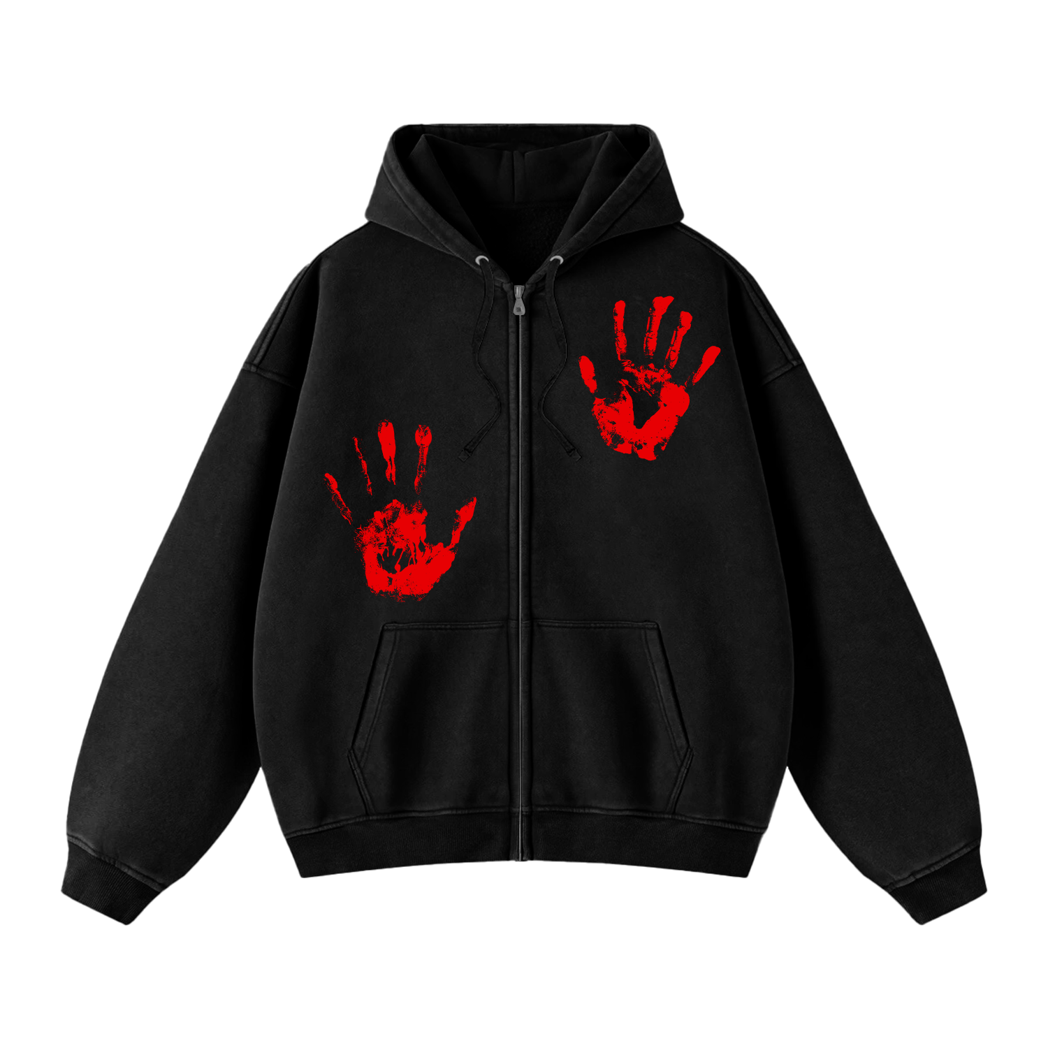 HANDPRINT ZIP HOODIE (BLACK) – RØRY